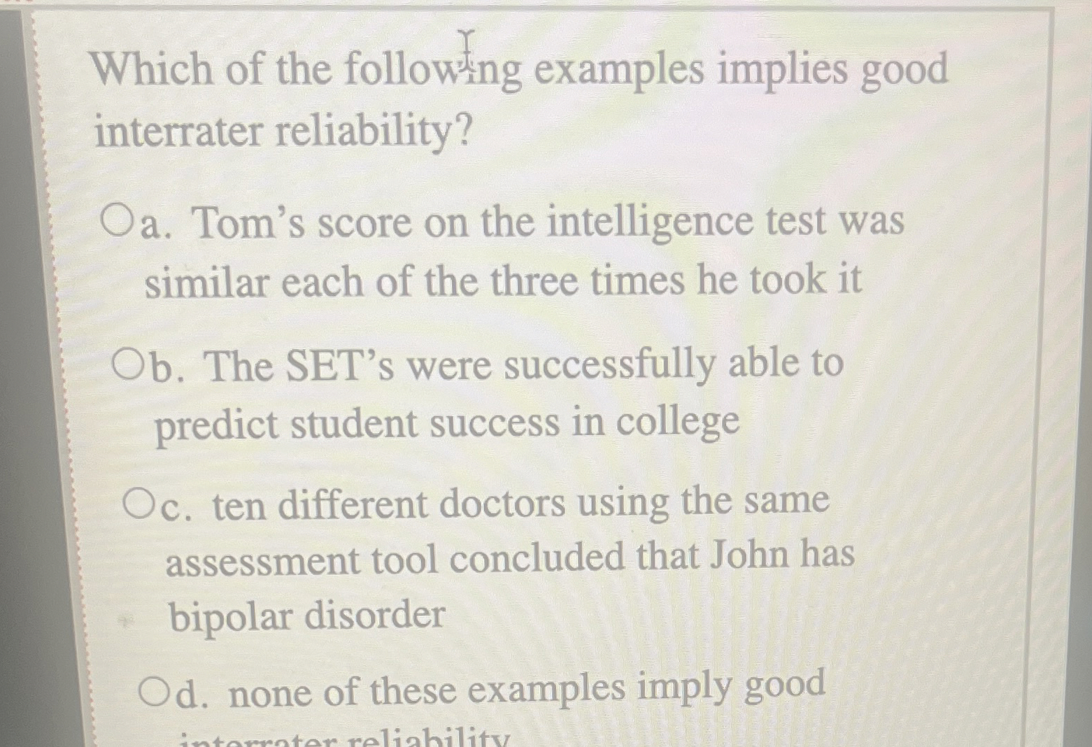 Solved Which of the following examples implies | Chegg.com
