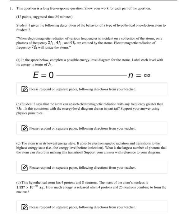 Solved 1. This question is a long free-response question. | Chegg.com