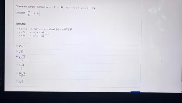 Solved Given three complex numbers | Chegg.com