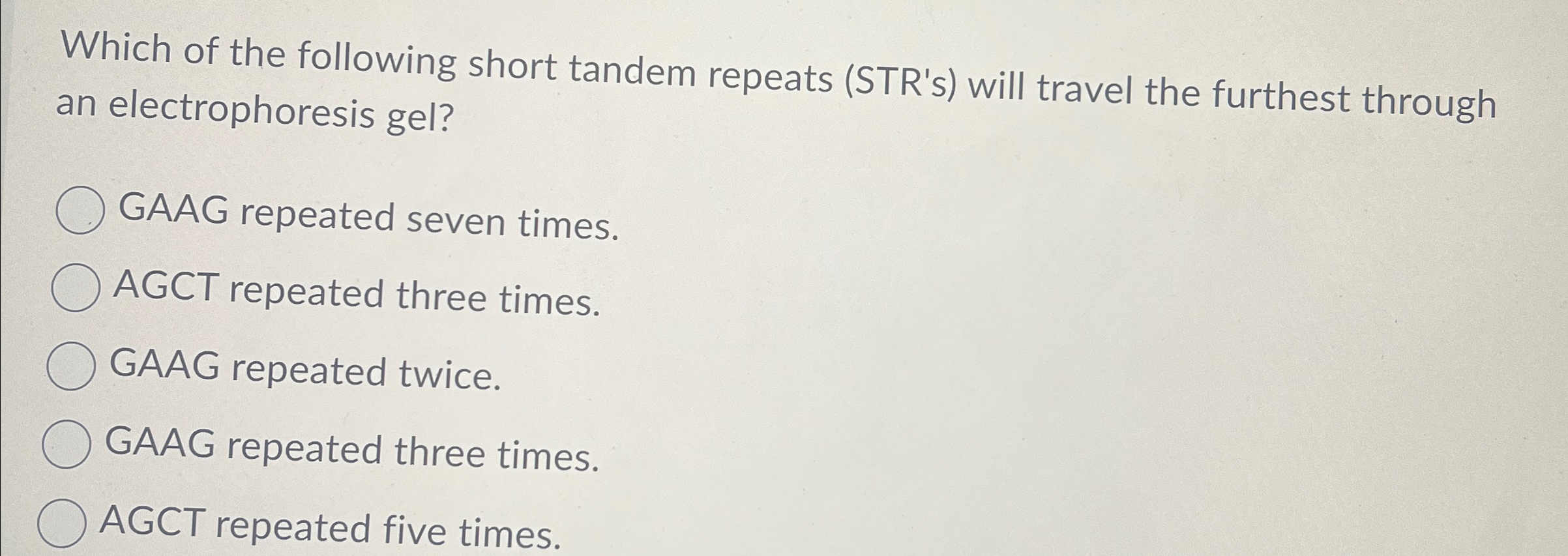 Solved Which of the following short tandem repeats (STR's) | Chegg.com