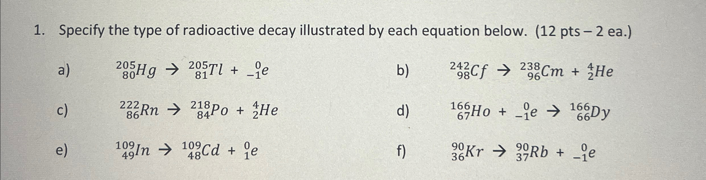 Solved Specify the type of radioactive decay illustrated by | Chegg.com