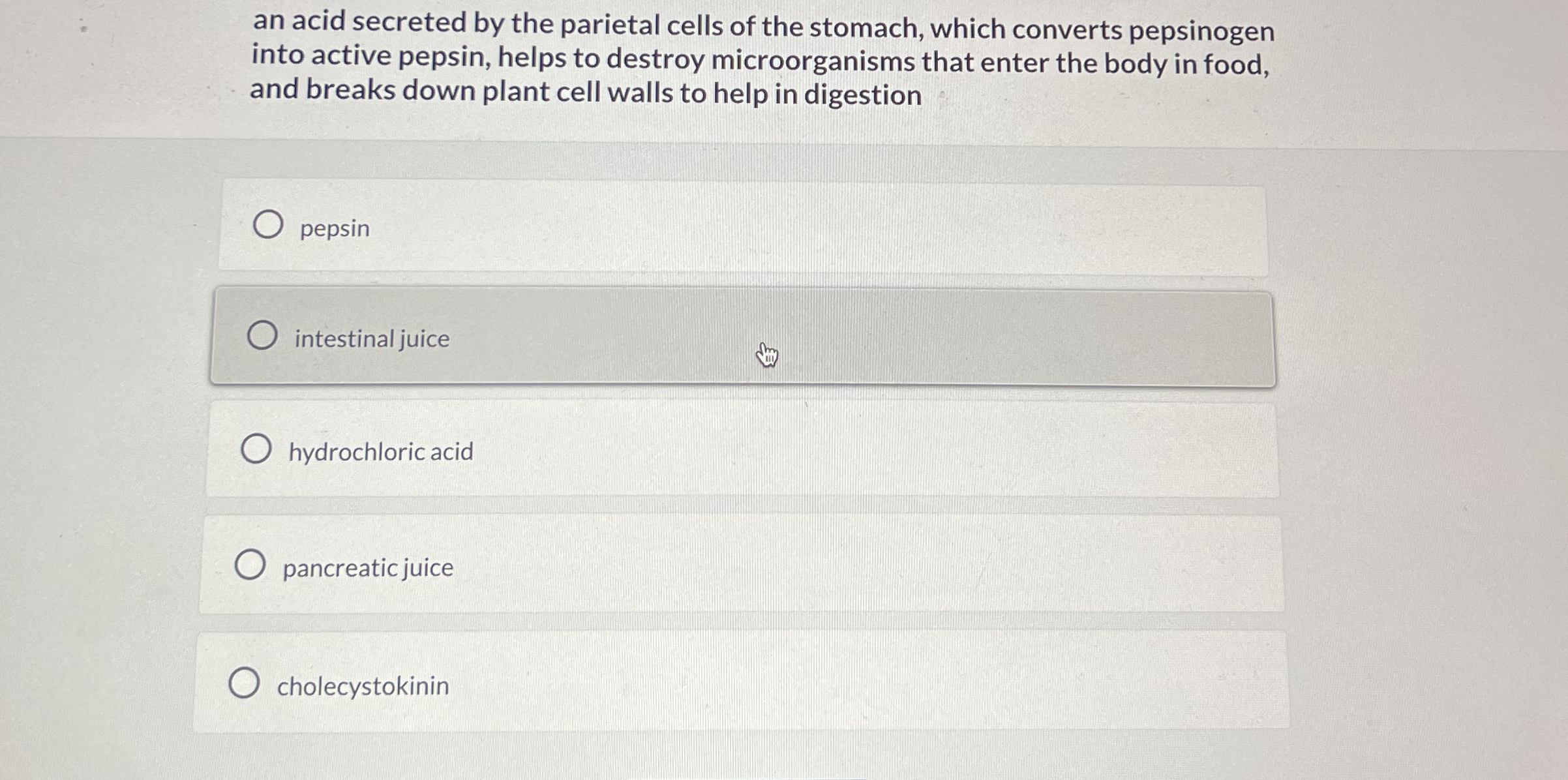 Solved an acid secreted by the parietal cells of the | Chegg.com