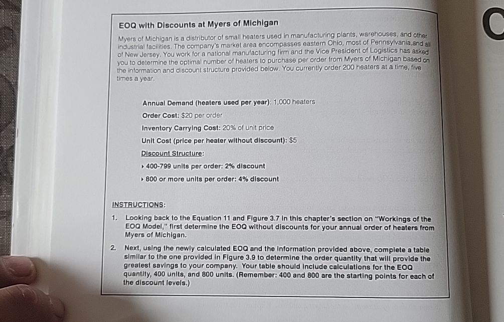 Solved EOQ with Discounts at Myers of MichiganMyers of | Chegg.com