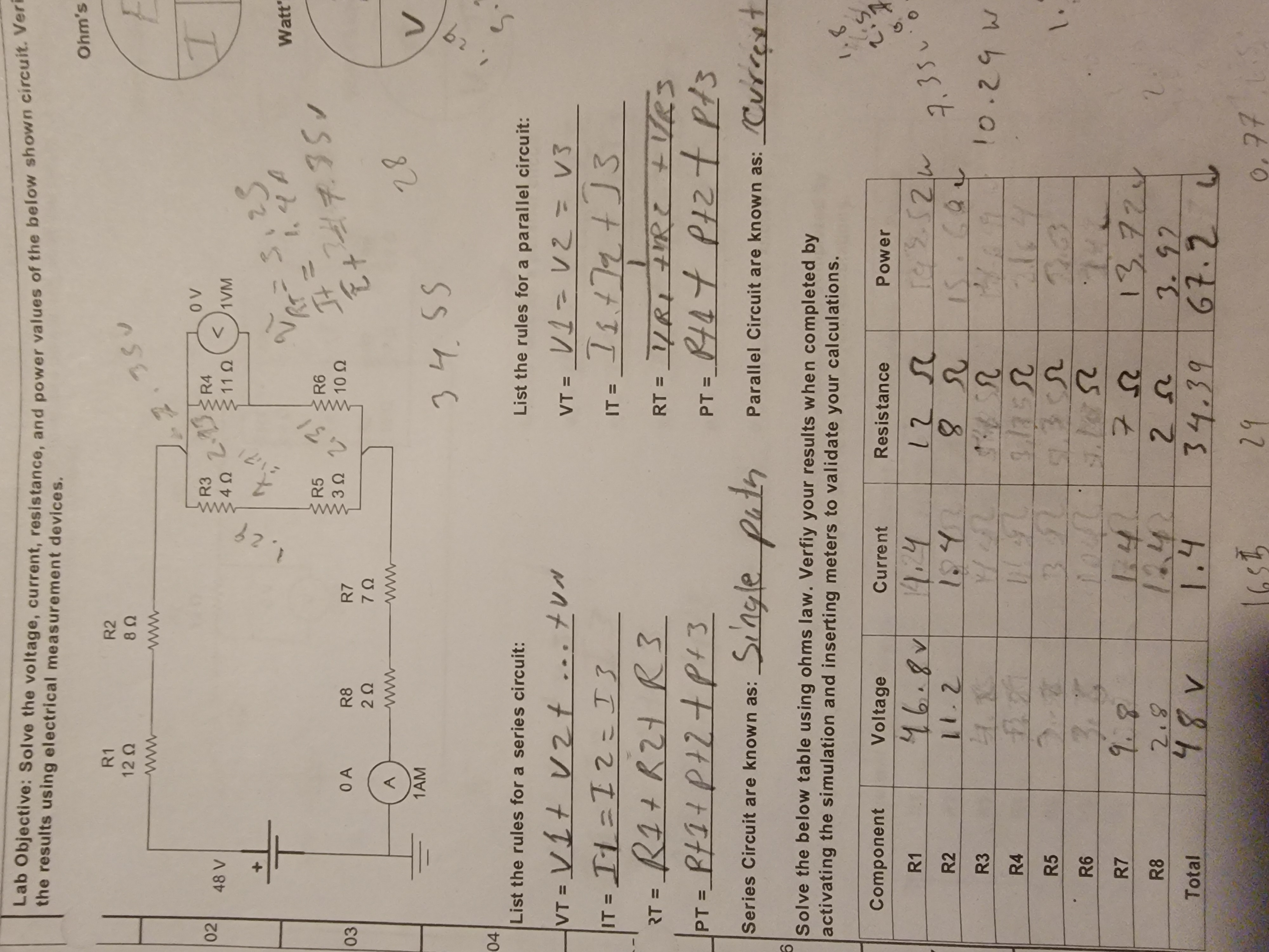 Solved Lab Objective: Solve the voltage, current, | Chegg.com