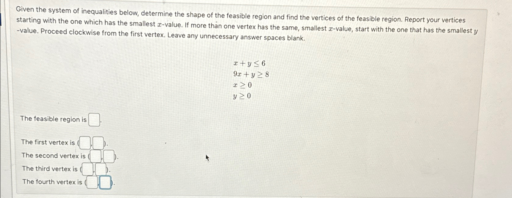 Solved Given the system of inequalities below, determine the | Chegg.com