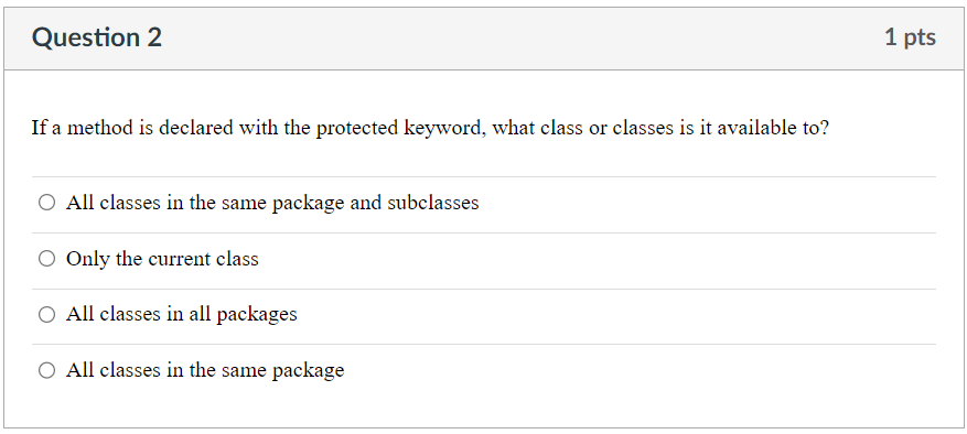 Solved Question 2If a method is declared with the protected | Chegg.com