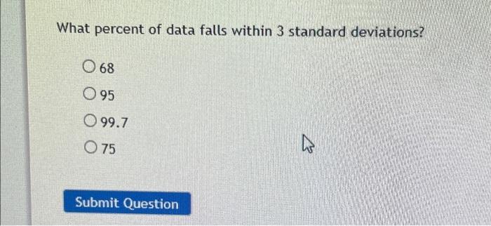 Solved What percent of data falls within 3 standard | Chegg.com