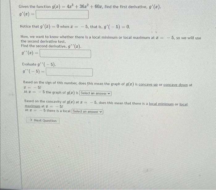 Solved Given the function g(x)=4x3+36x2+60x, find the first | Chegg.com
