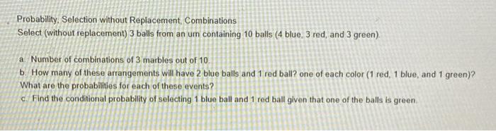 Solved Probability, Selection without Replacement, | Chegg.com