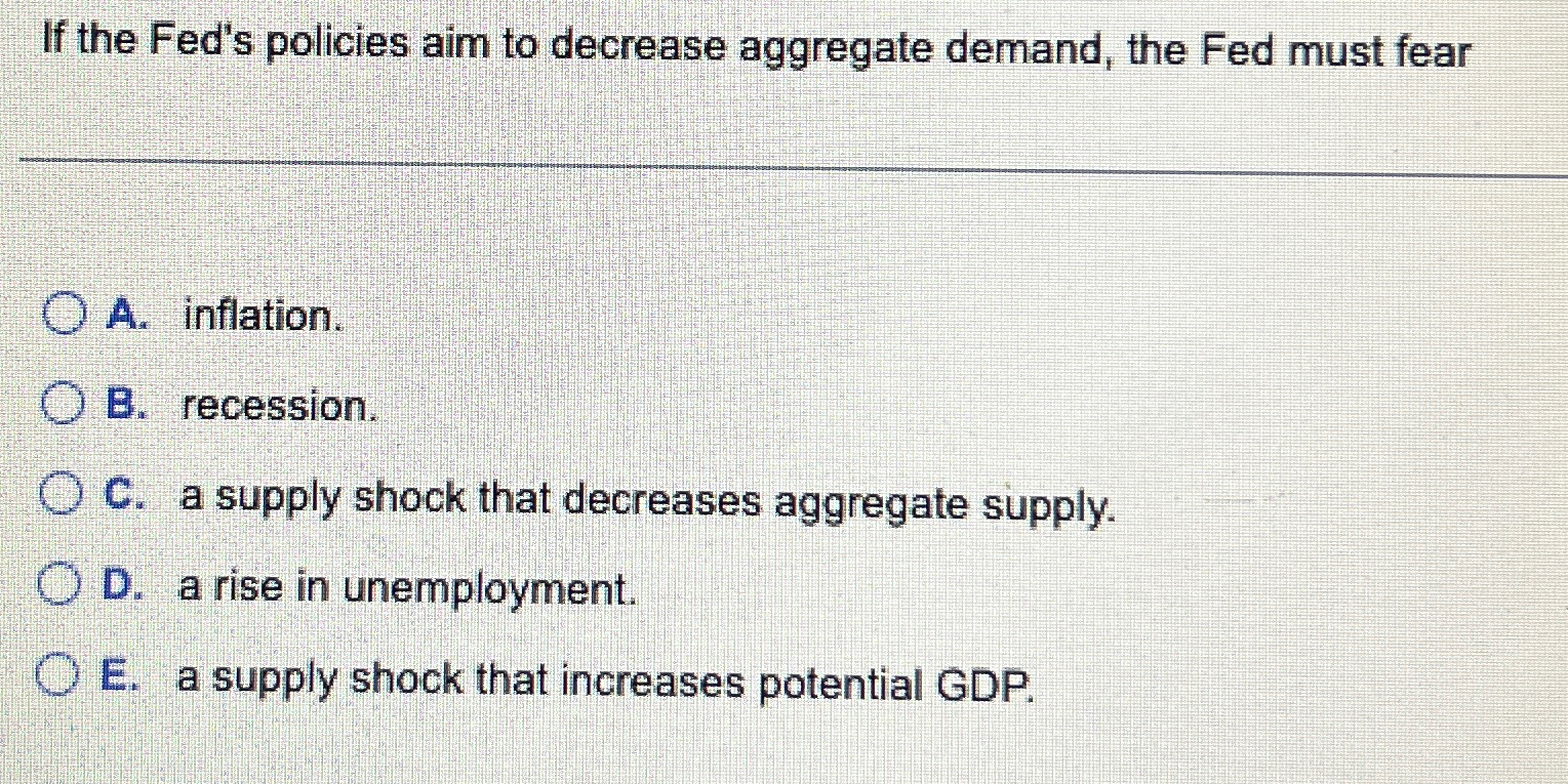 Solved If the Fed's policies aim to decrease aggregate | Chegg.com