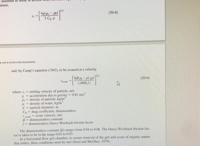 Solved Using Newton's equation (Equation 20-8) and Camp's | Chegg.com