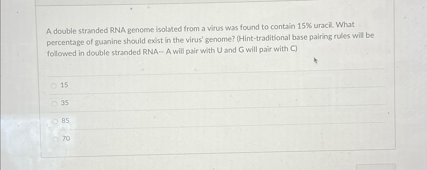 Solved A double stranded RNA genome isolated from a virus | Chegg.com