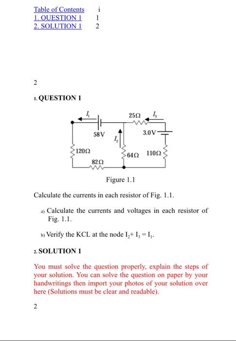 Solved Table of Contents 1. QUESTION 1 2. SOLUTION 1 i 1 2 2 | Chegg.com
