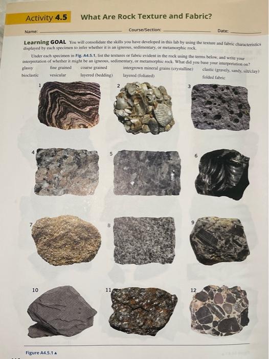 Solved Activity 4.5 What Are Rock Texture and Fabric? Name: | Chegg.com