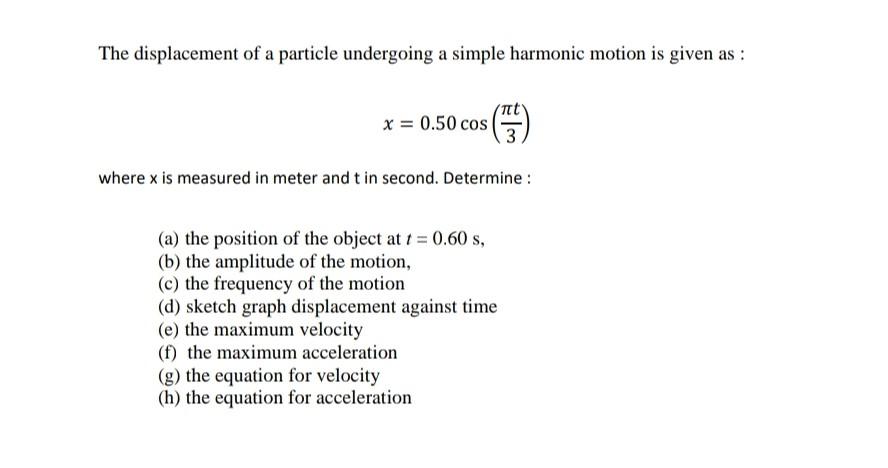 Solved The displacement of a particle undergoing a simple | Chegg.com