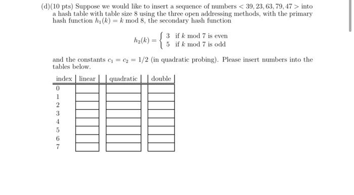 Solved (d) (10pts) Suppose we would like to insert a | Chegg.com