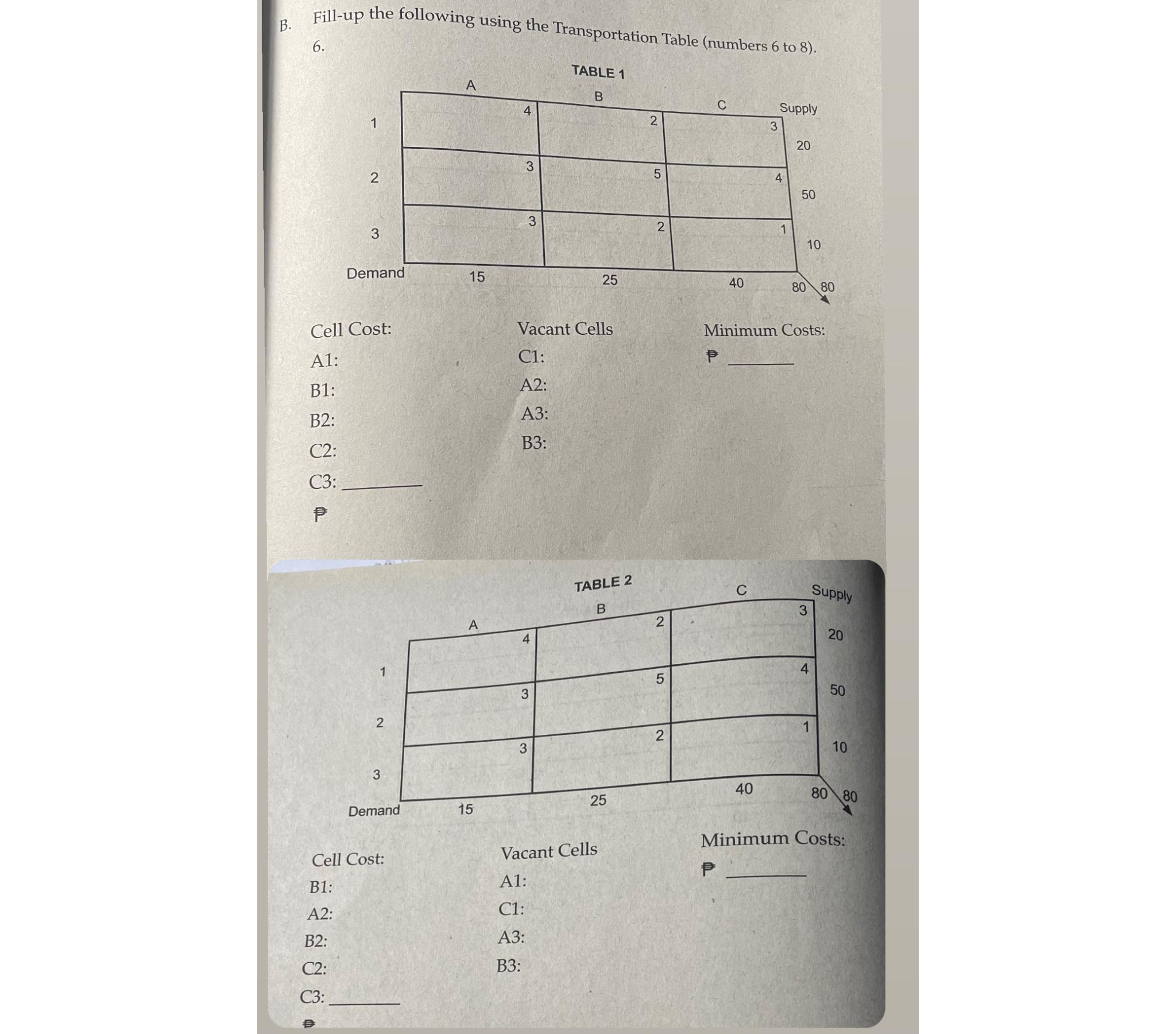 Solved Fill-up using the transportation table.B. ﻿Fill-up | Chegg.com