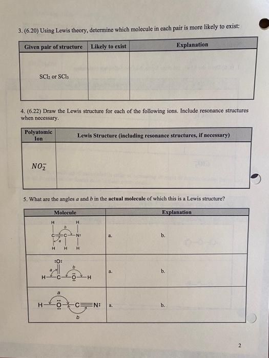 Solved 3. (6.20) Using Lewis theory, determine which | Chegg.com