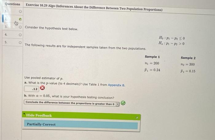 Solved Questions Exercise 10.29 Algo (Inferences About the | Chegg.com