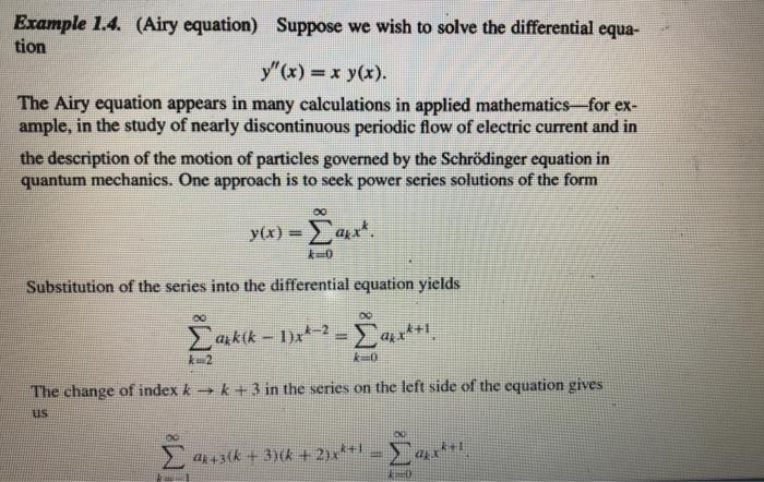 Solved Example 1.4. (Airy equation) Suppose we wish to solve | Chegg.com