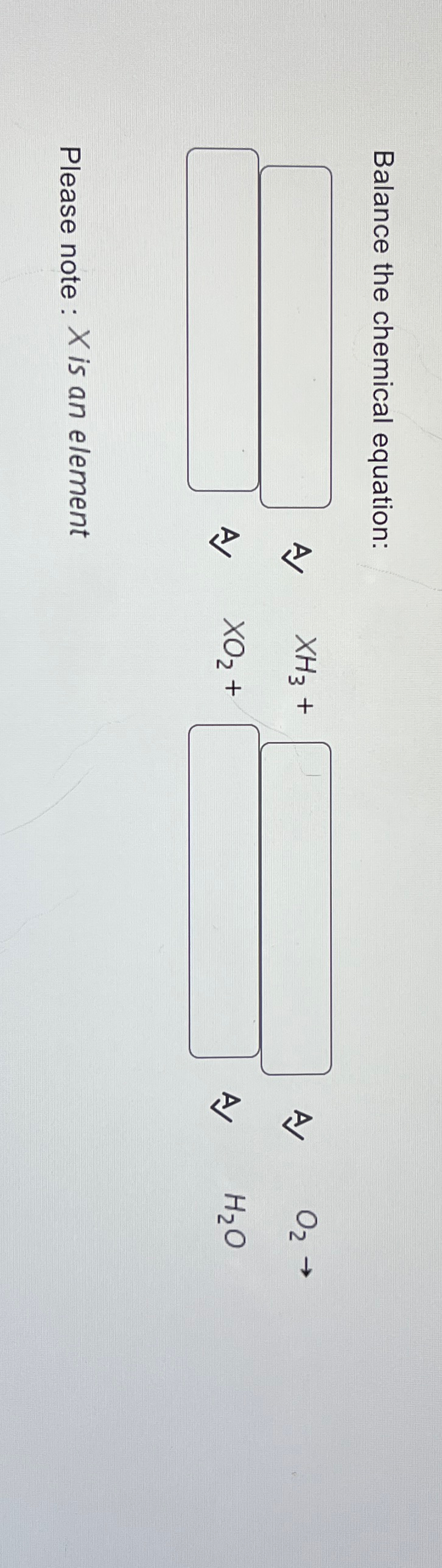 Solved Balance the chemical equation:A ,xH3+A O2→A ,x2+A | Chegg.com