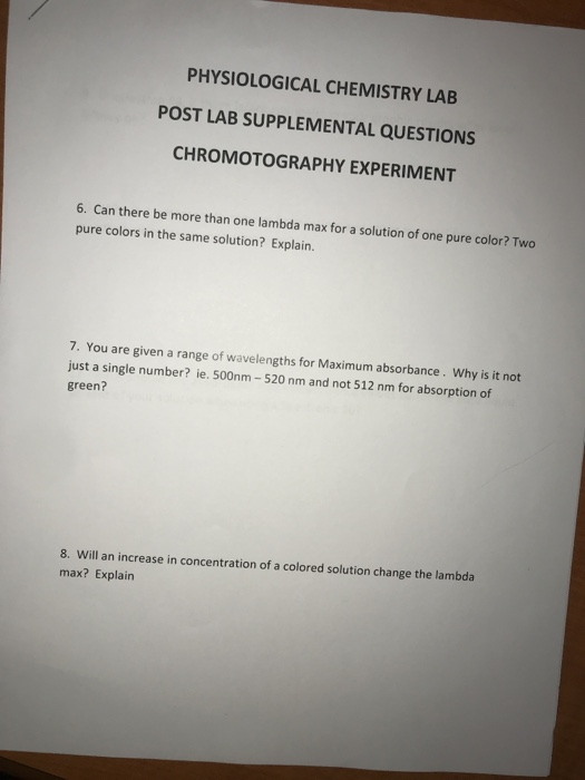 Solved PHYSIOLOGICAL CHEMISTRY LAB POST LAB SUPPLEMENTAL | Chegg.com