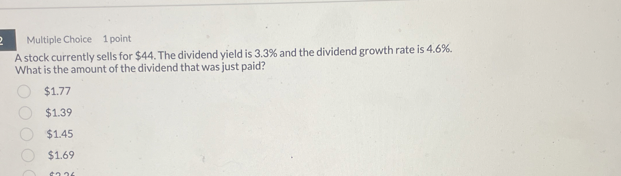 Solved Multiple Choice1 ﻿pointA stock currently sells for | Chegg.com
