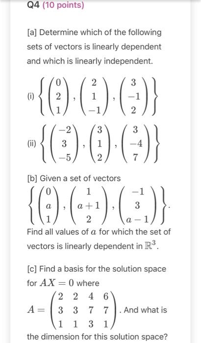 Solved [a] Determine which of the following sets of vectors | Chegg.com