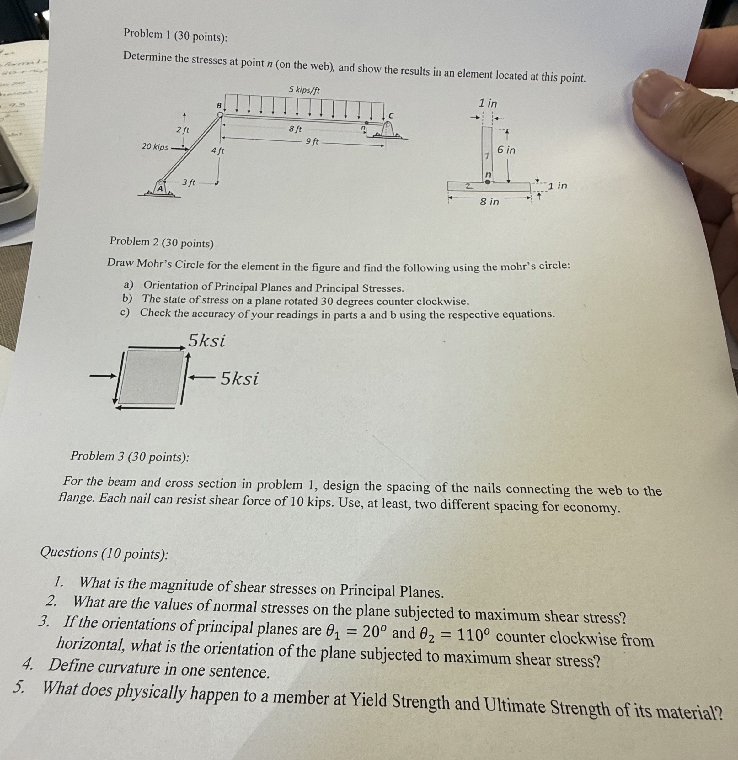 Problem 1 (30 ﻿points): Determine the stresses at | Chegg.com
