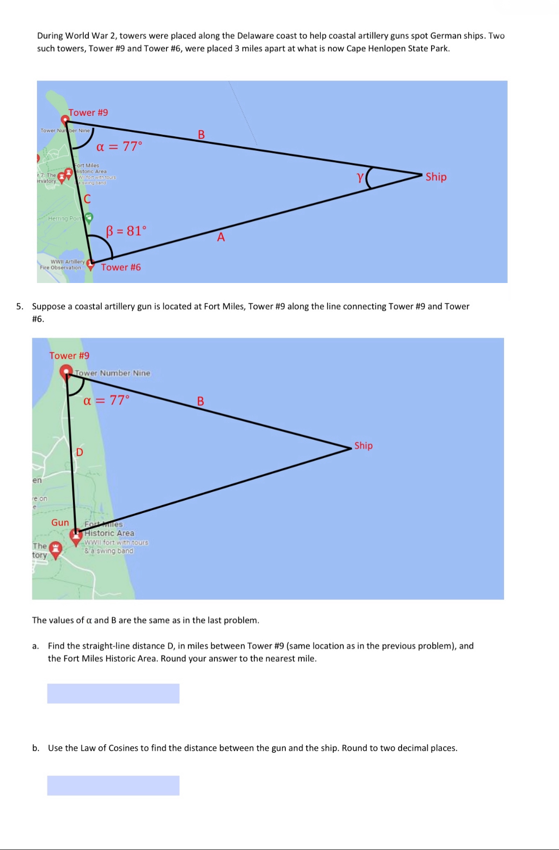 Solved a. ﻿Find the straight-line distance D, ﻿in miles | Chegg.com