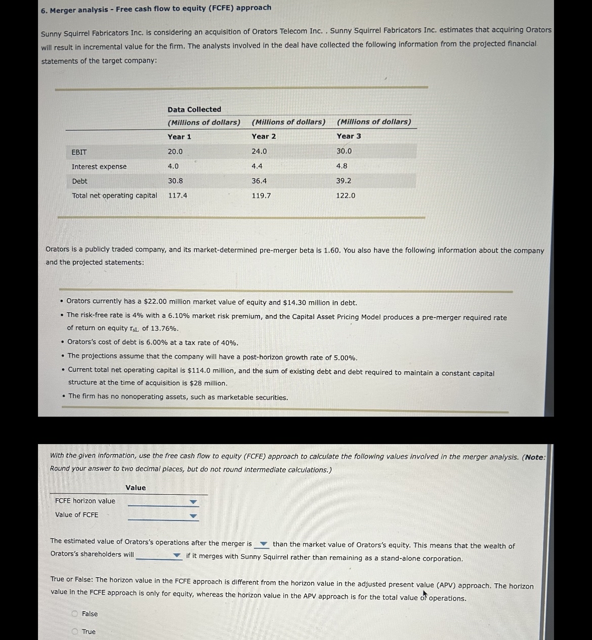 Solved Merger analysis - ﻿Free cash flow to equity (FCFE) | Chegg.com