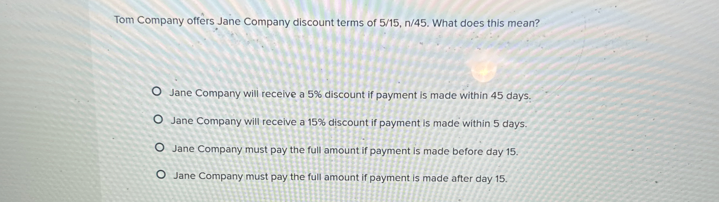 Solved Tom Company offers Jane Company discount terms of | Chegg.com