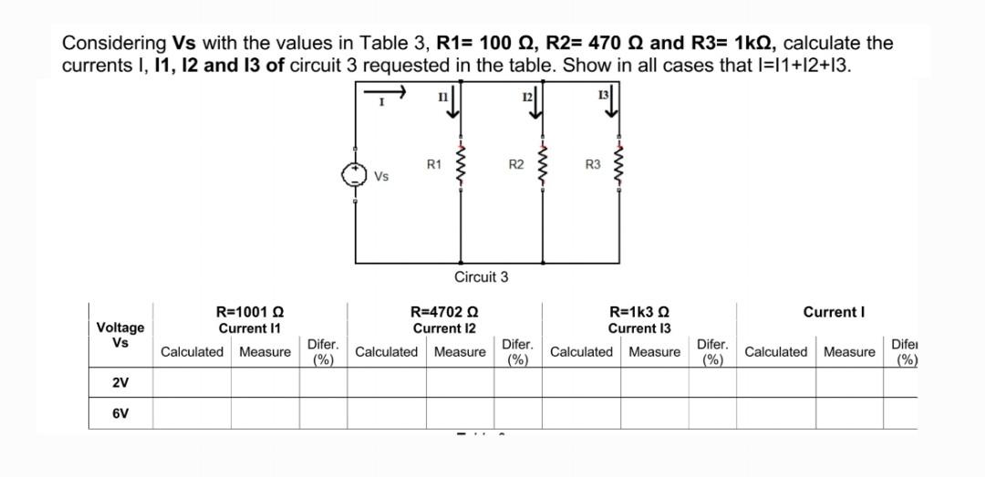 Solved Considering Vs with the values in Table 3, R1= 100 2, | Chegg.com