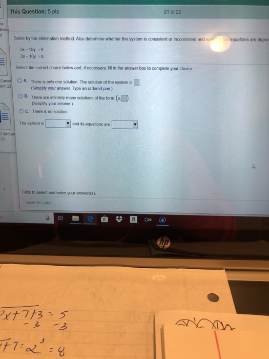 Solved This Question: 5 pts 21 of 22 e ines t Solve by the | Chegg.com