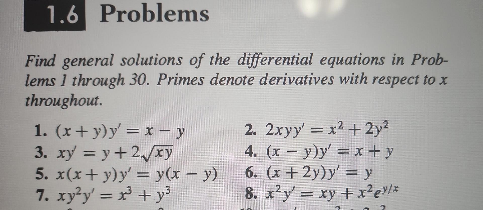 Solved Find general solutions of the differential equations | Chegg.com