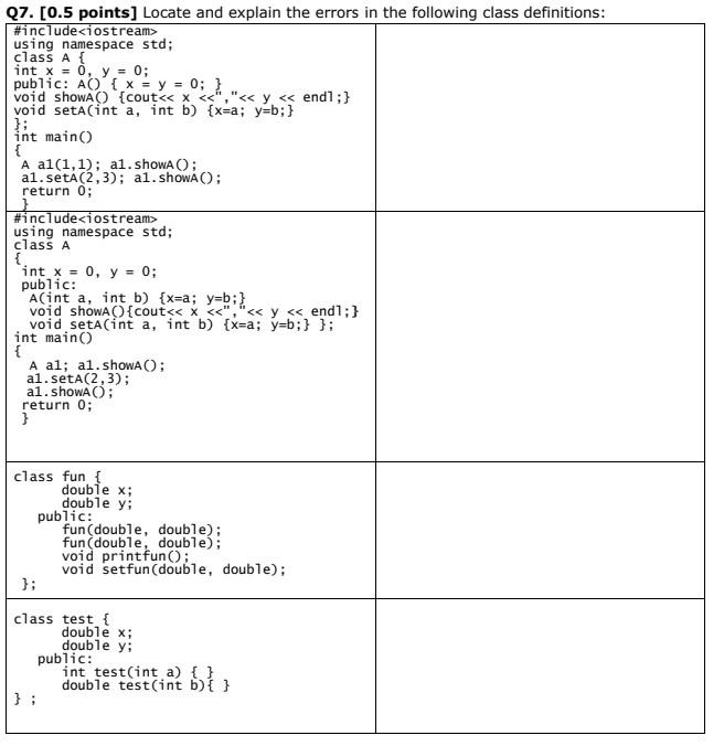 Solved Q7. [0.5 points] Locate and explain the errors in the | Chegg.com