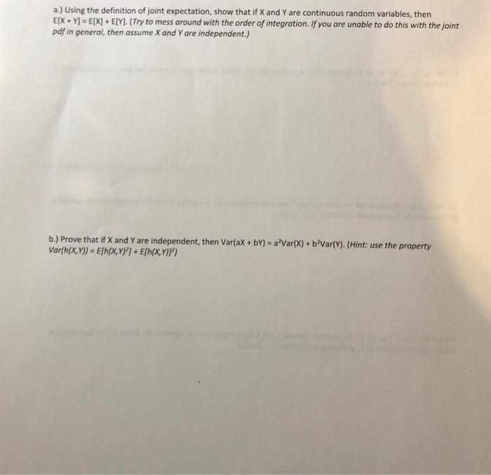 Solved a.) Using the definition of joint expectation, show | Chegg.com