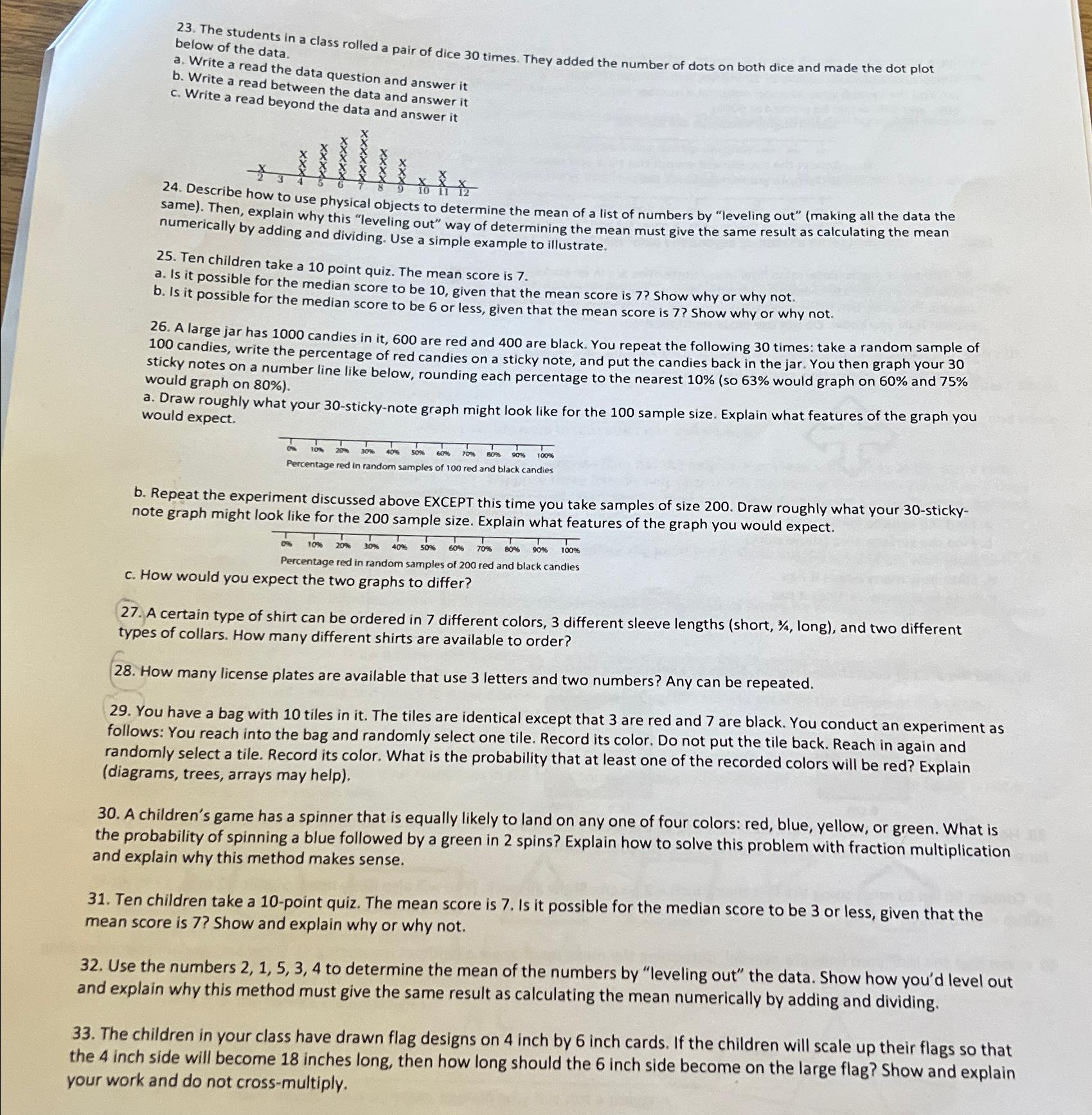 Solved The students in a class rolled a pair of dice 30 | Chegg.com