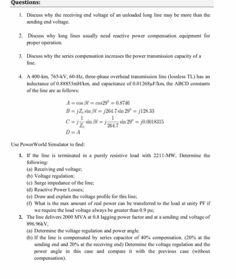Questions:Discuss why the receiving end voltage of an | Chegg.com