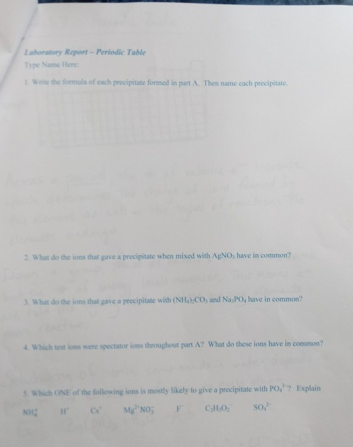 Solved Laboratory Report - Periodic Table Type Name Here | Chegg.com