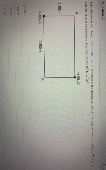 Solved Question 27 1 pts Point-like objects with charges | Chegg.com