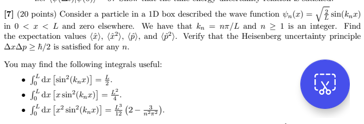 Solved (20 ﻿points) ﻿Consider a particle in a 1D box | Chegg.com