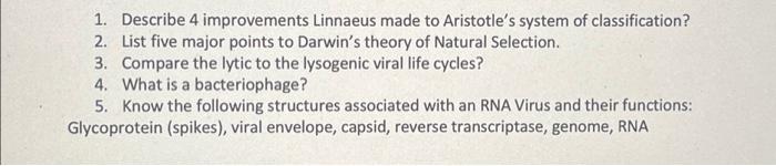 Solved 1. Describe 4 improvements Linnaeus made to | Chegg.com
