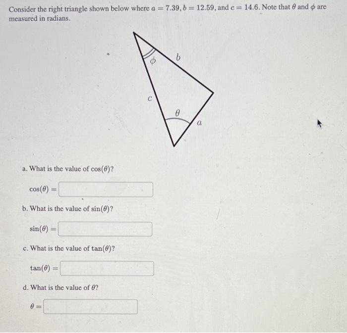 Solved Consider the right triangle shown below where | Chegg.com