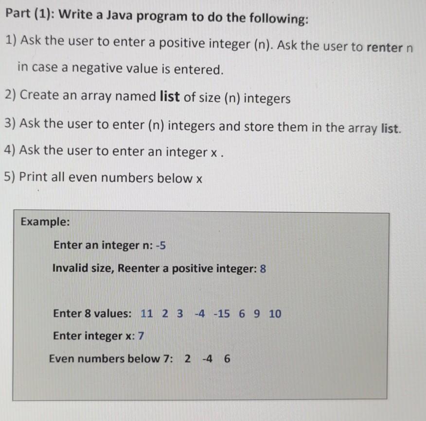 Solved Part (1): Write a Java program to do the following: | Chegg.com