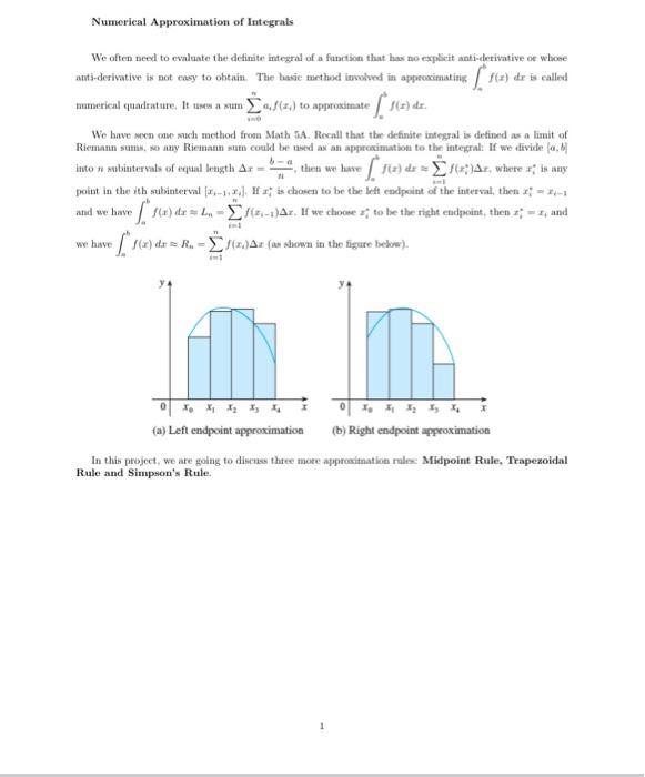 Solved Numerical Approximation of Integrals We often need to | Chegg.com