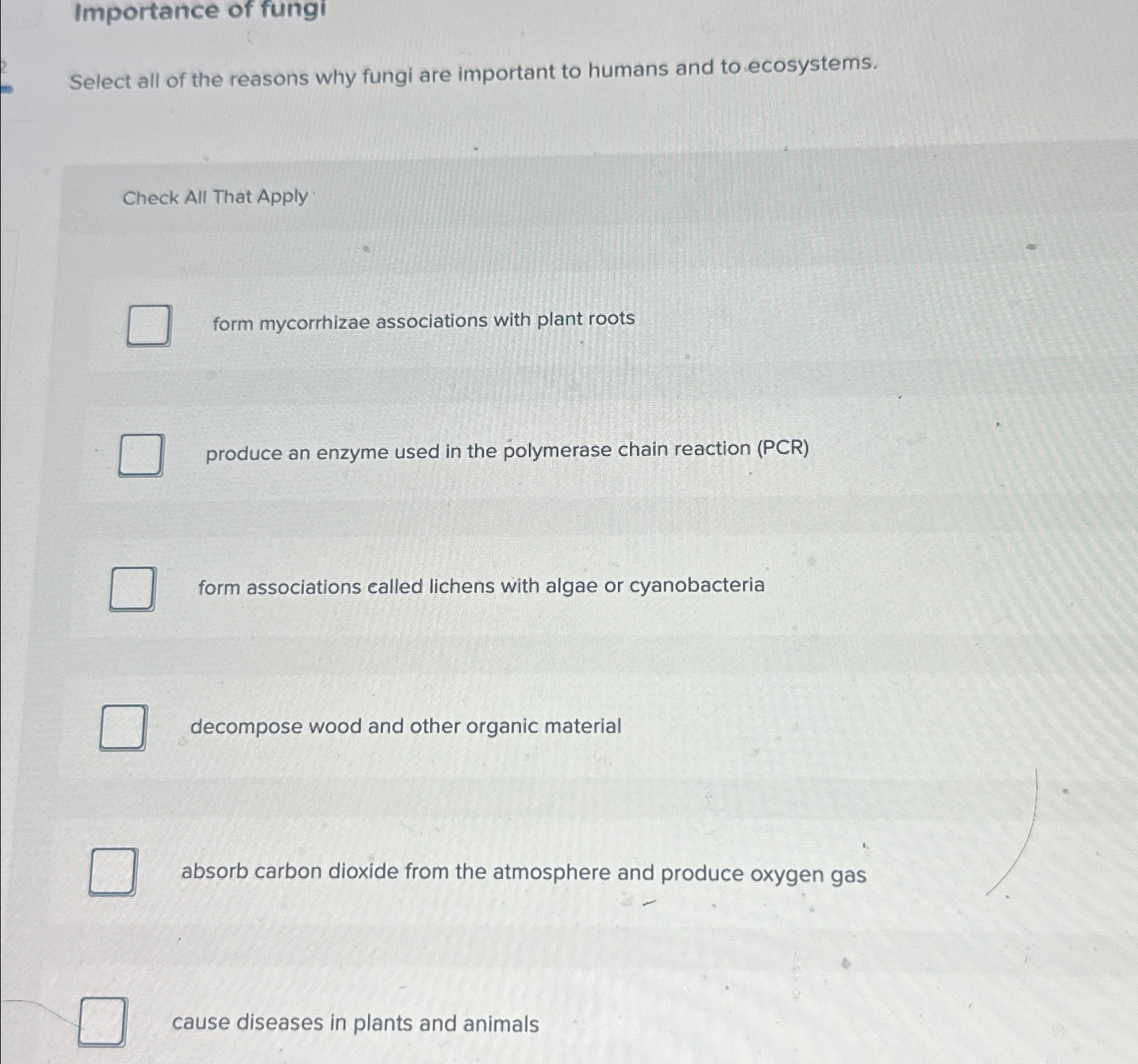 Solved Importance of fungiSelect all of the reasons why | Chegg.com