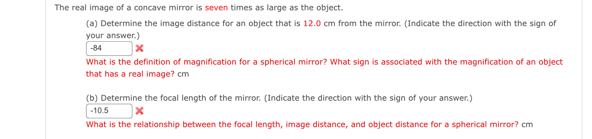 Solved The real image of a concave mirror is seven times as | Chegg.com