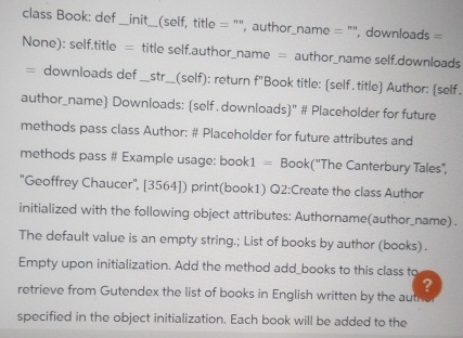 Solved class Book: def_init_(self, ﻿title = "", ﻿author_name | Chegg.com