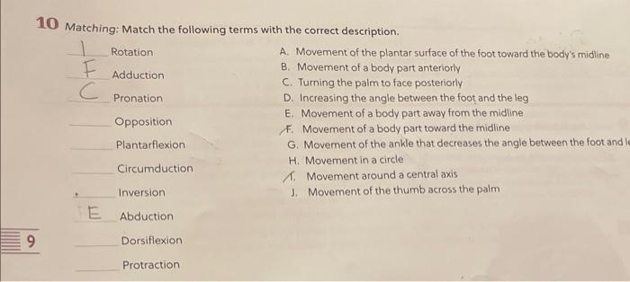 10 Matching: Match the following terms with the | Chegg.com